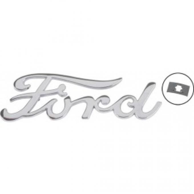 Ford Script Logo, Ford, 3 1/4 L x 1 H, Die Cast Chrome | Mustang Depot