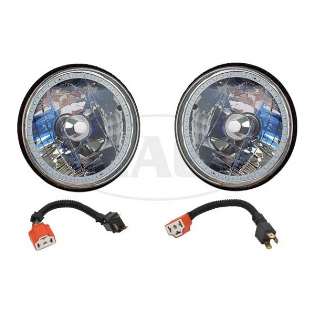 Headlights, 7 Inch Round White Diamond With Single Color White LED Halo ...