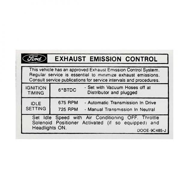 Ford Mustang Decal - Emissions - 428 Cobra Jet With Automatic Or Manual ...